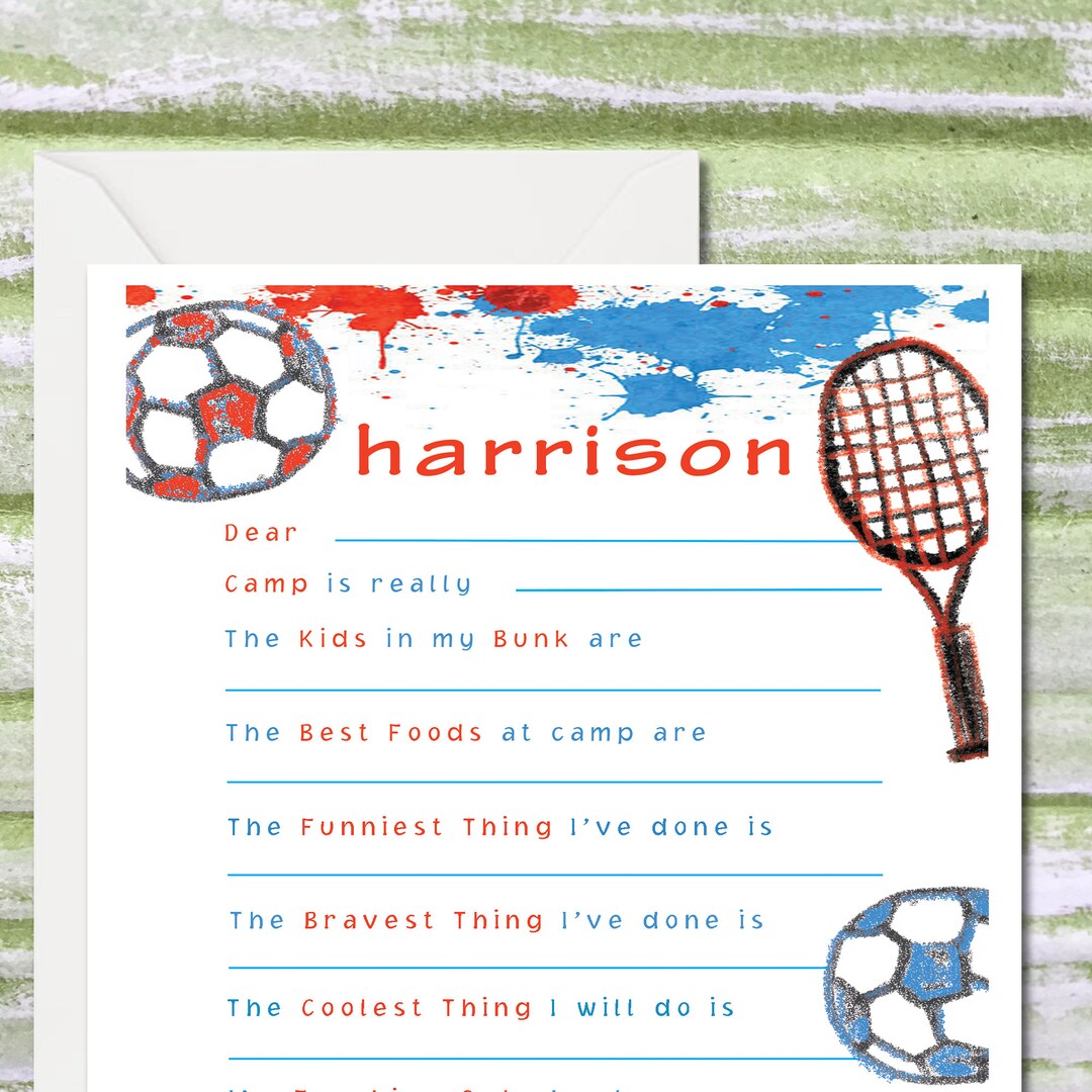 Personalized Camp Stationery. Custom Bunk Notes. Paint Splats. Sports ...