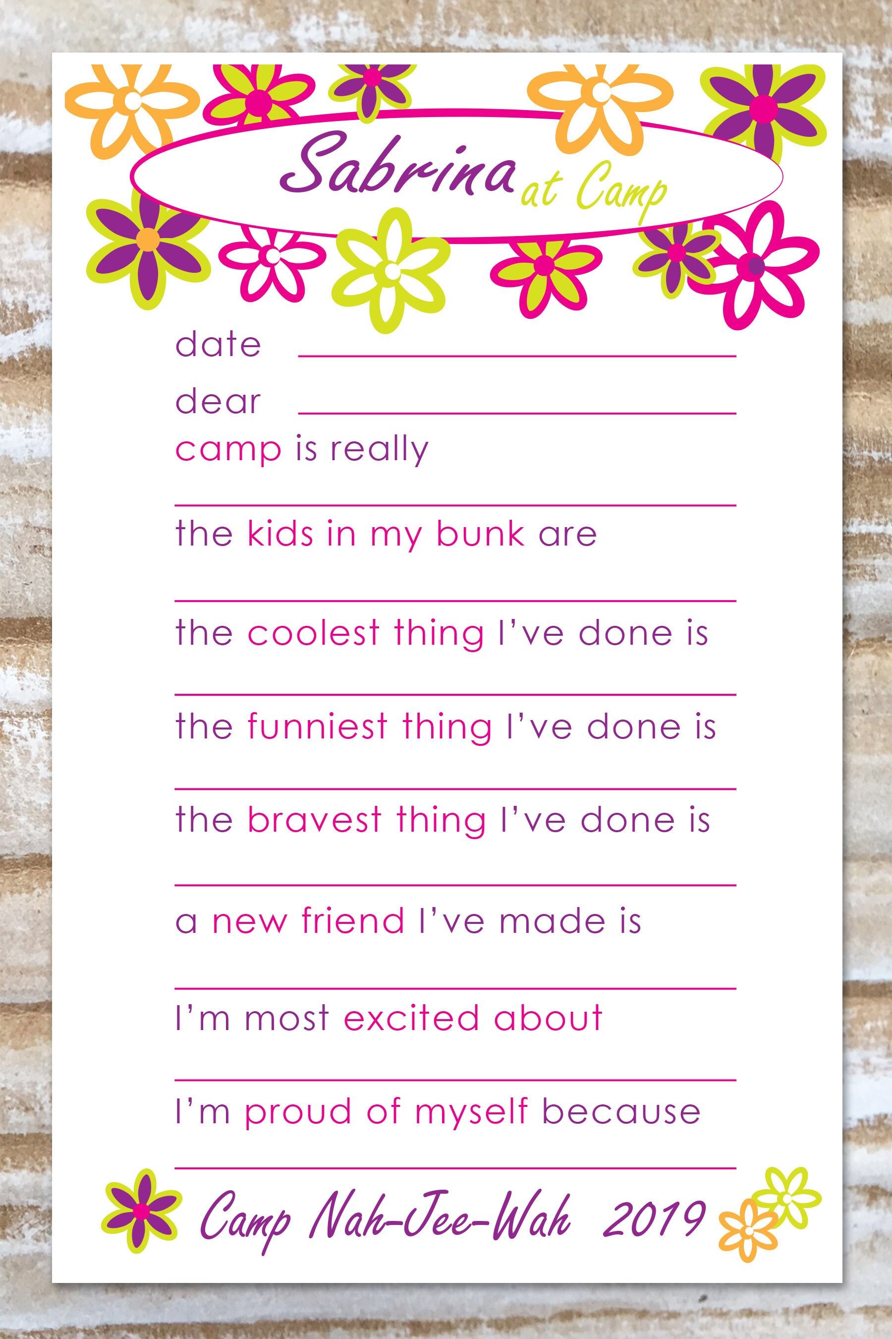 Bunk Notes. Personalized Camp Stationery. Flower Power. 12 With Feeling ...