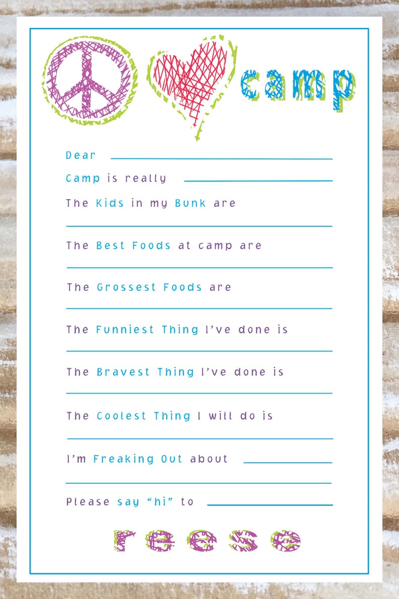 Personalized Camp Notes. Bunk Notes, "peace Love Camp" 12 Feeling Fill ...