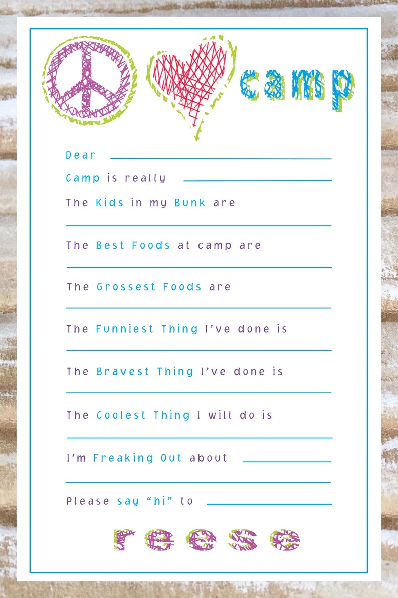 Personalized Camp Notes. Bunk Notes, "peace Love Camp" 12 Feeling Fill ...
