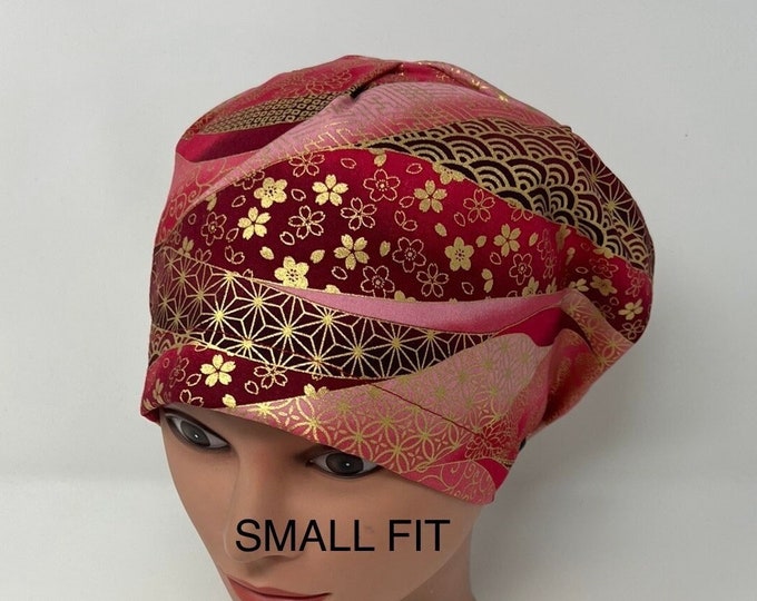 Red Asian Inspired Waves Euro Scrub Cap, SMALL/CLOSE Fit, Euro Scrub ...