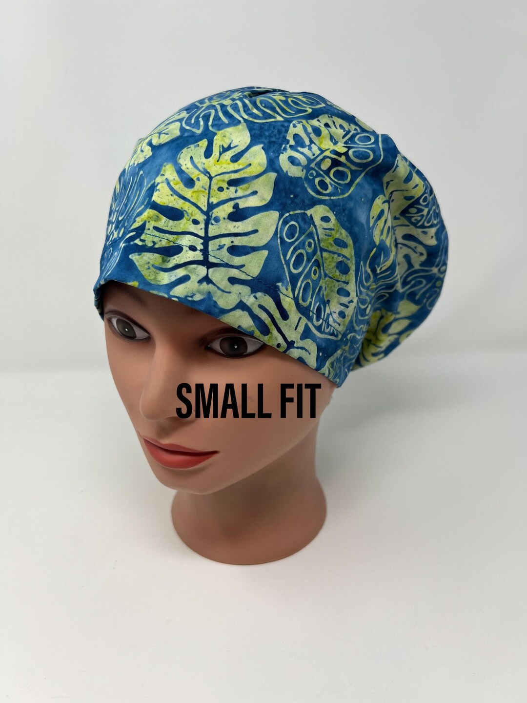 Monstera Leaves Batik Scrub Cap, SMALL/CLOSE Fit, Euro Scrub Cap, Chemo ...