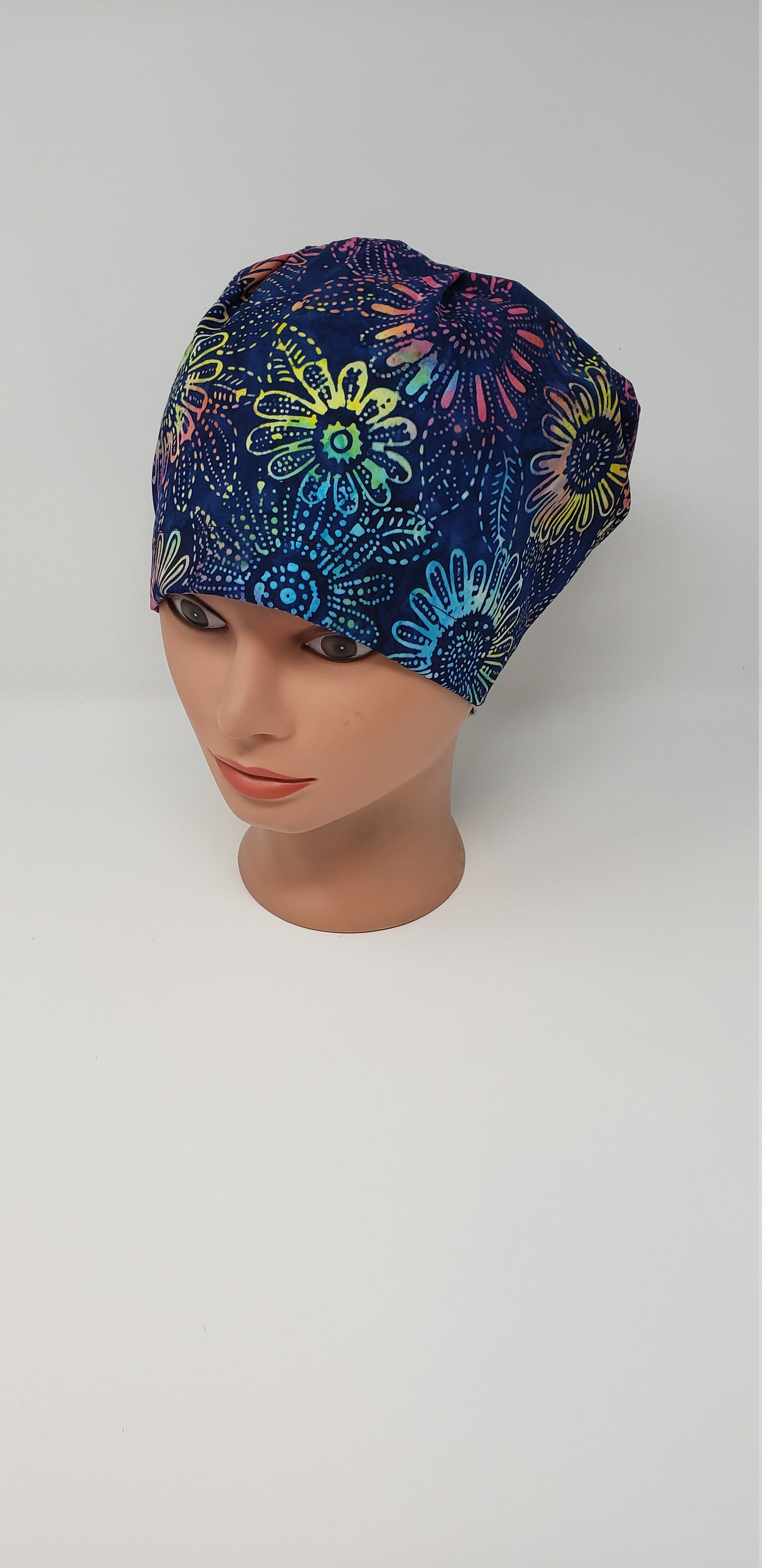 Midnight Floral Batik Scrub Cap Euro Scrub Cap Nurse Chemo - Etsy