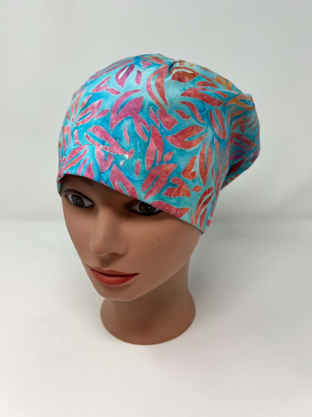 Tropical Island Leaf Batik Scrub Cap, Batik Surgical Cap, Chemo Cap ...