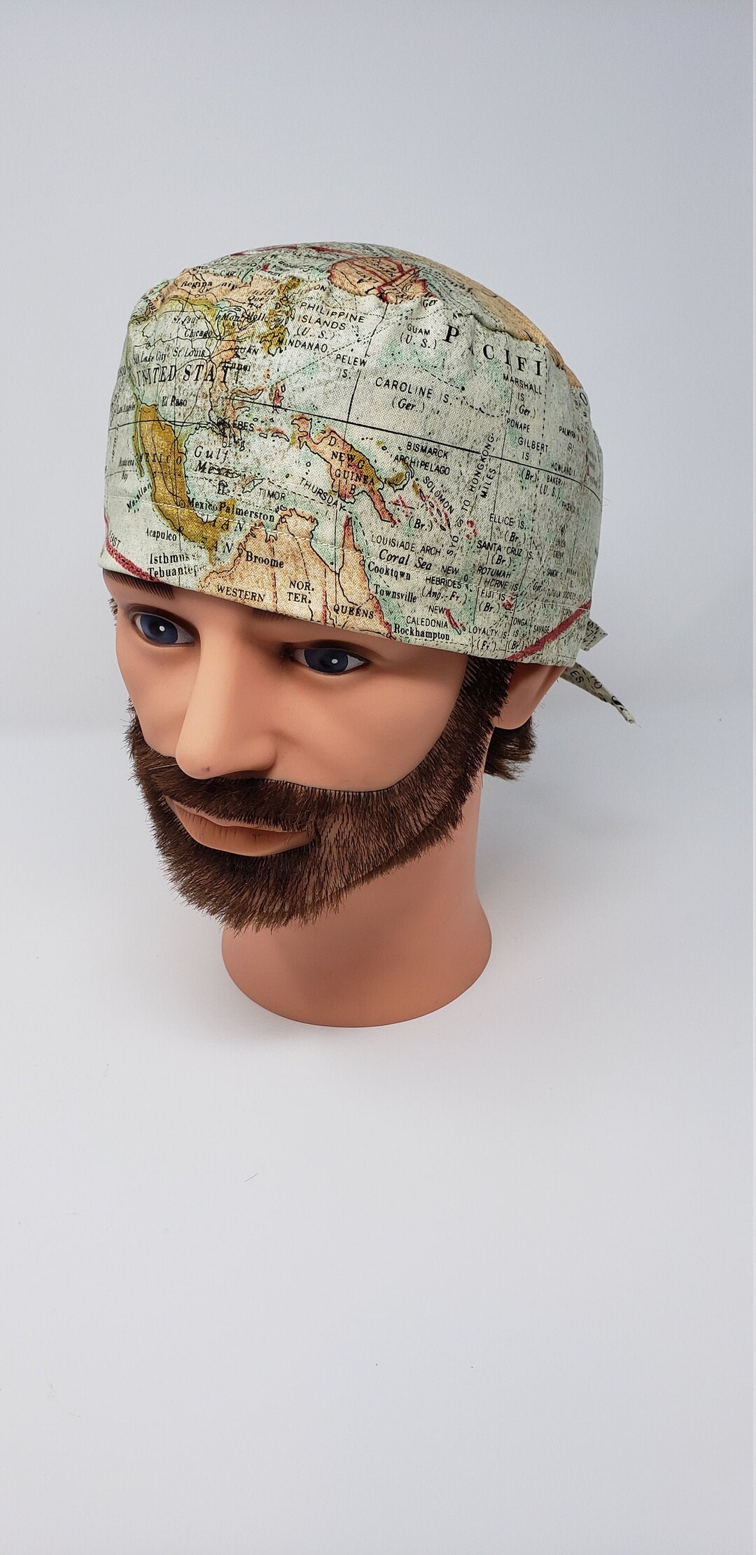 World Map Scrub Cap, Men's Scrub Hat, Surgical Hat, Chemo Cap, Surgical ...