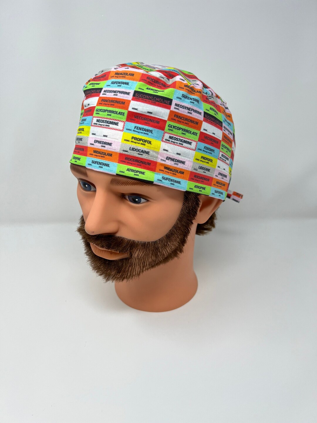 Anesthesia Medication Labels Men's Scrub Cap, Men's Scrub Hat, Skull ...