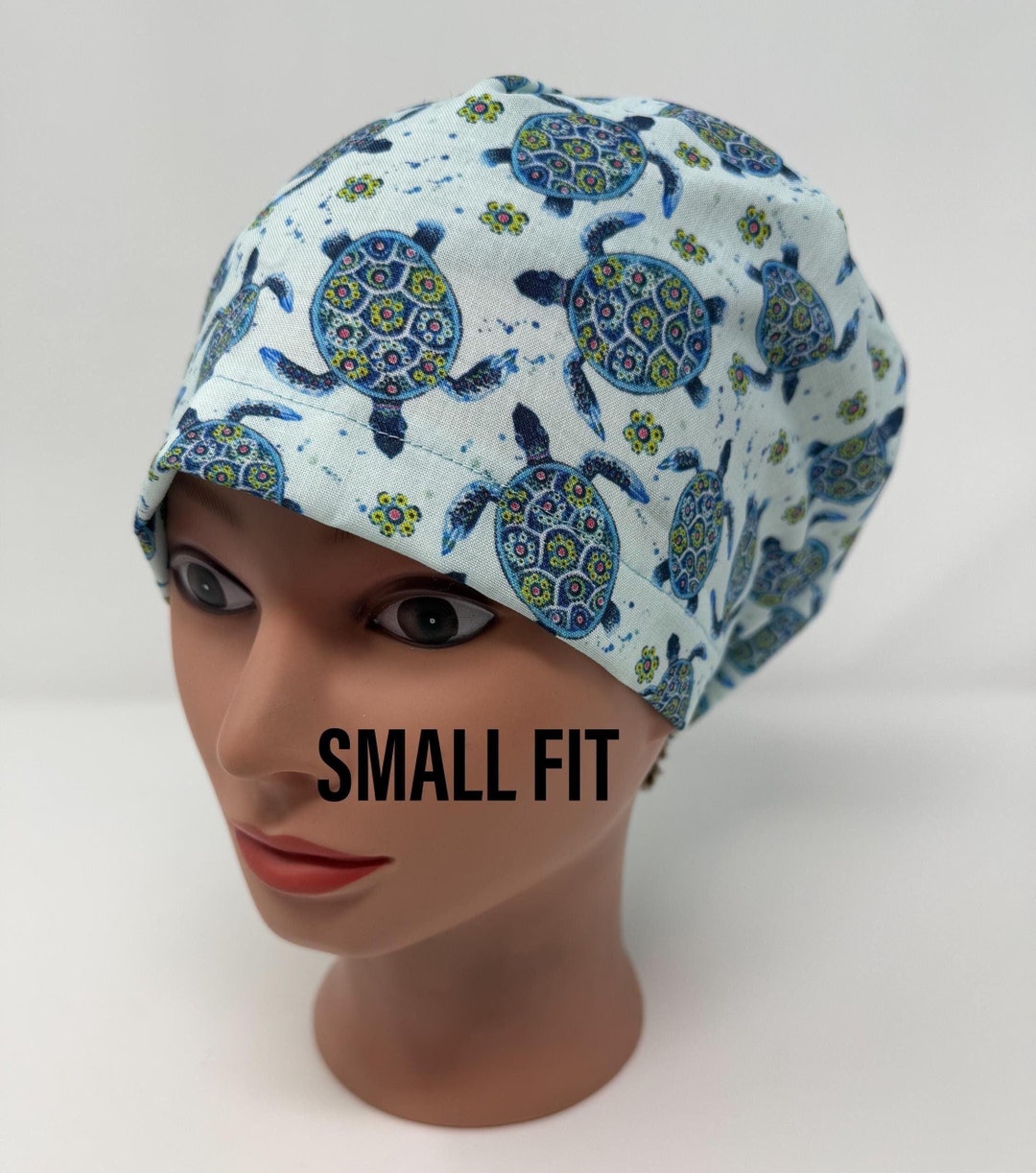 Floral Sea Turtle Euro Scrub Cap, SMALL/CLOSE Fit, Euro Scrub Hat ...