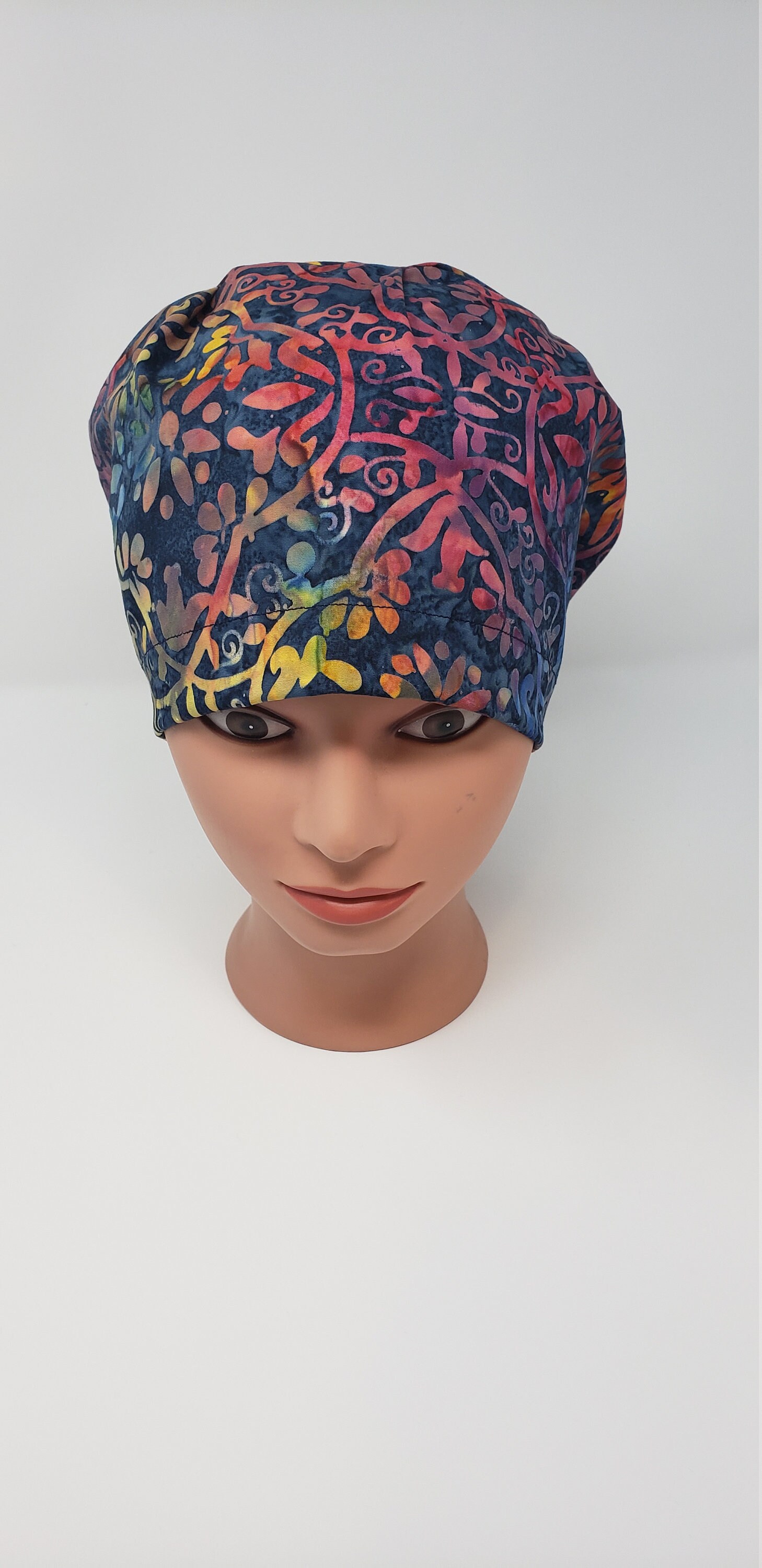 Rainbow Floral Batik Scrub Cap SMALL/CLOSE Fit Euro Scrub - Etsy