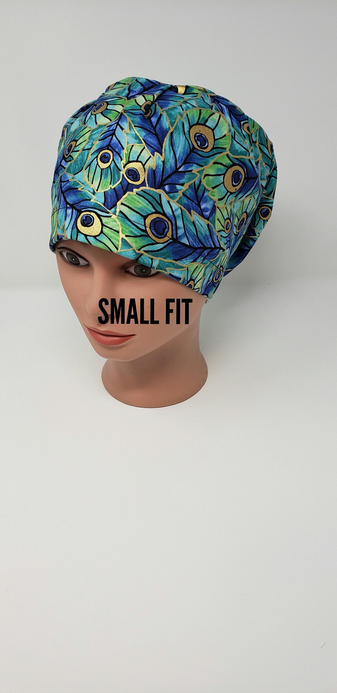 Stained Glass Peacock Feather Euro Scrub Cap, SMALL/CLOSE Fit, Euro ...