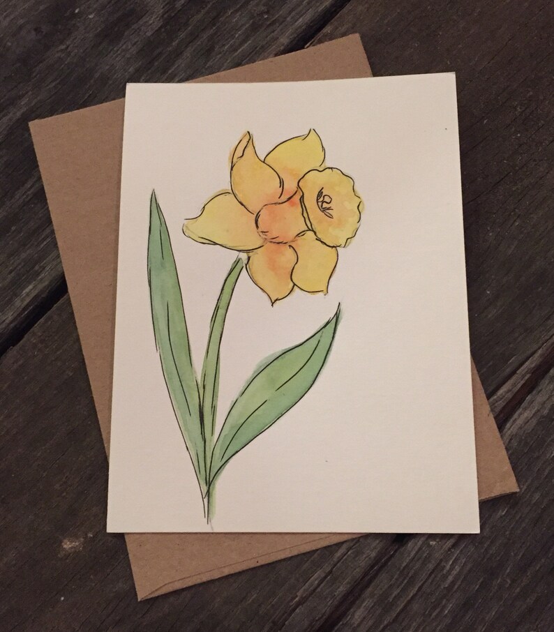 Hand painted watercolor daffodil cards Customized cards | Etsy