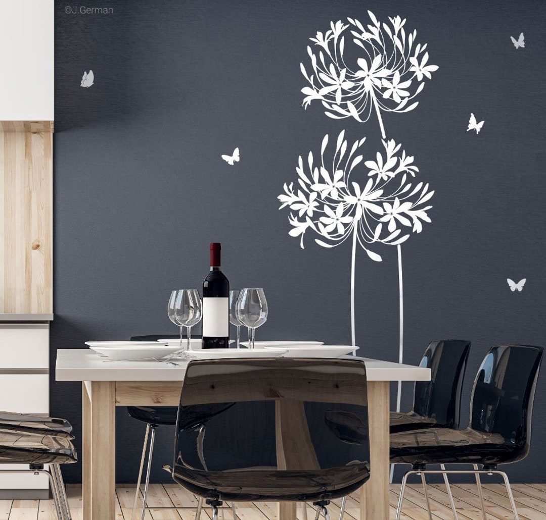 Wall Sticker Flower Agapanthus and Butterflies Agapanthus Wall Sticker ...