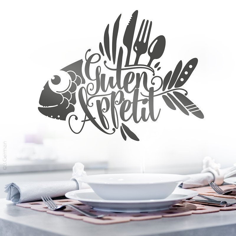 Wandtattoo Guten Appetit für Küche Esszimmer Cafe Fisch Wandaufkleber ...