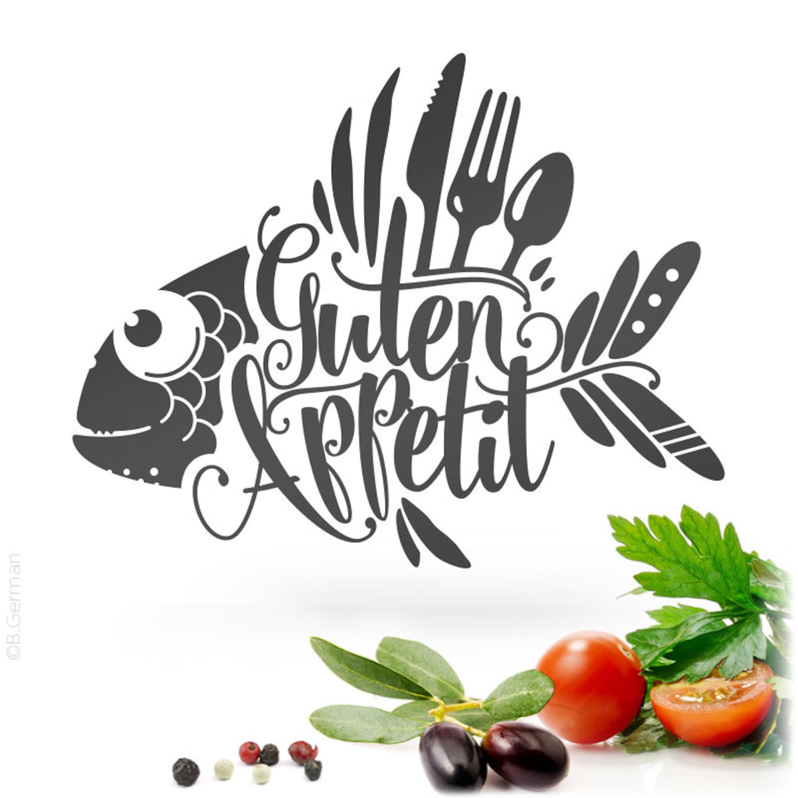 Wandtattoo Guten Appetit für Küche Esszimmer Cafe Fisch Wandaufkleber ...