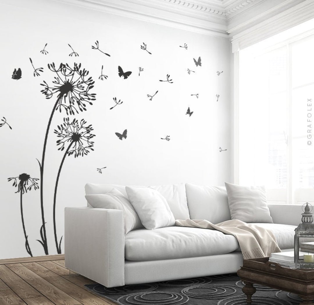 Wall Sticker Dandelion Flying Seeds Butterflies Dandelion Wall Sticker ...