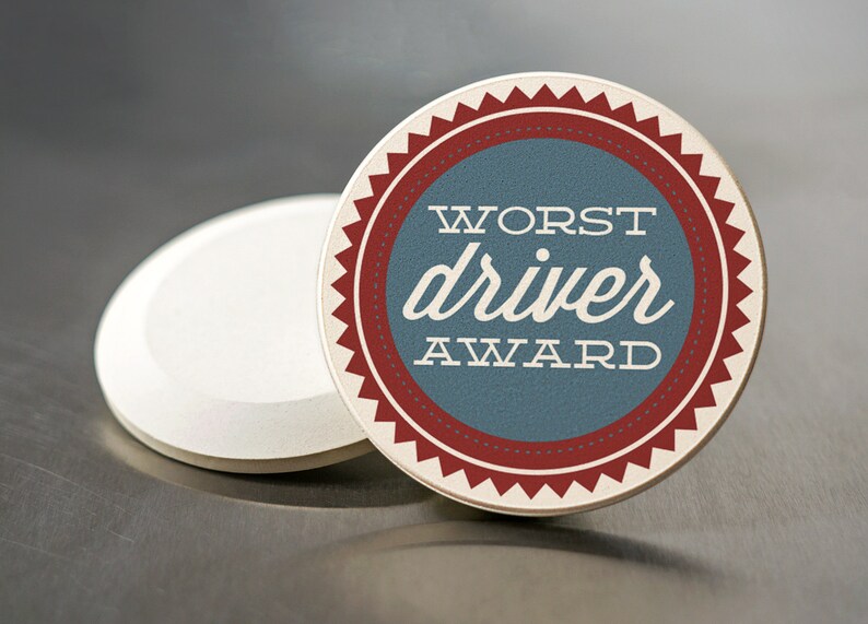 Worst Driver Award Car Coaster, Funny Gift, Sandstone Coasters Set of 2 ...