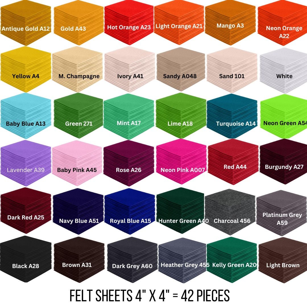 Fabricla Acrylic Felt Fabric Pre Cut 4x4 Inch Square Sheets Use Felt ...