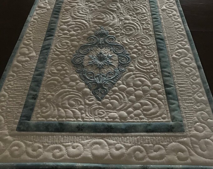 Christmas Table Runner, Machine Embroidered, Modern Quilting, Vintage ...