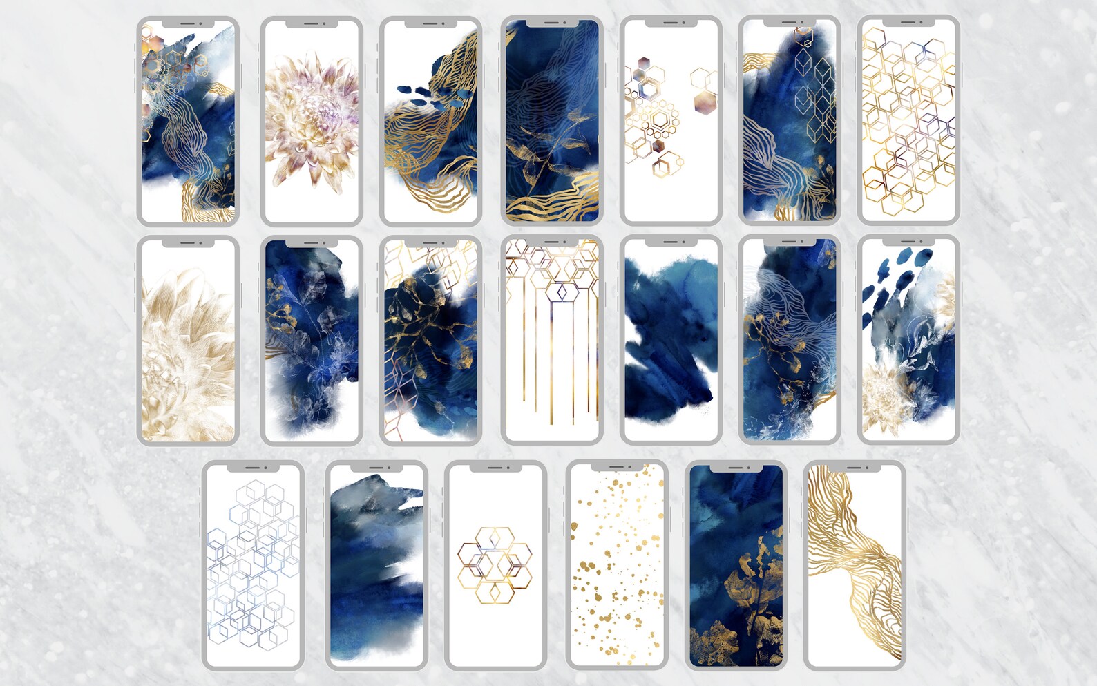 Blue and Gold Watercolor Phone Wallpaper Collection | Set of 20 ...