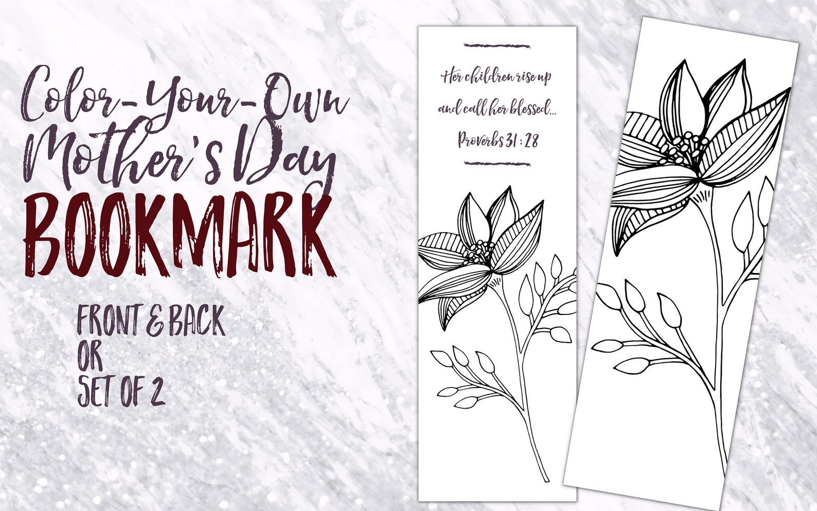 Color-your-own Mother's Day Bookmarks | Front/back | Instant Download ...