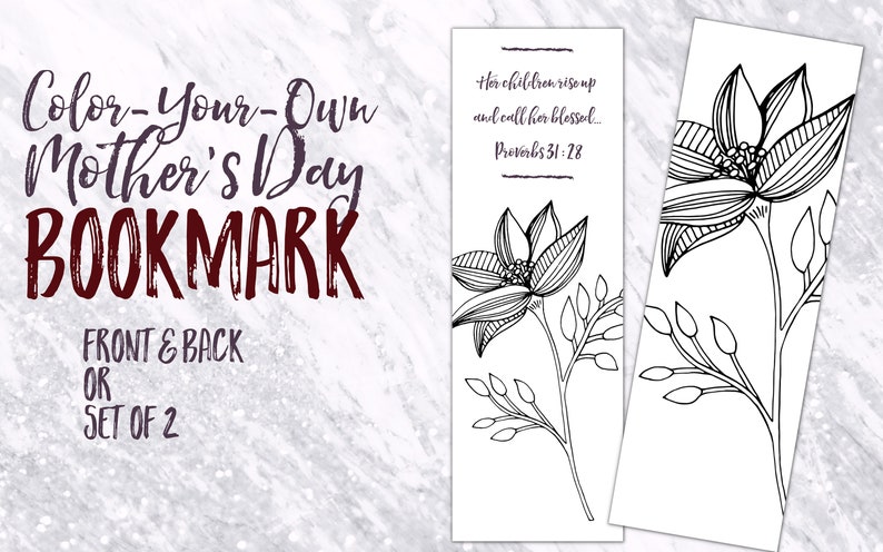 Color-your-own Mother's Day Bookmarks | Front/back | Instant Download ...