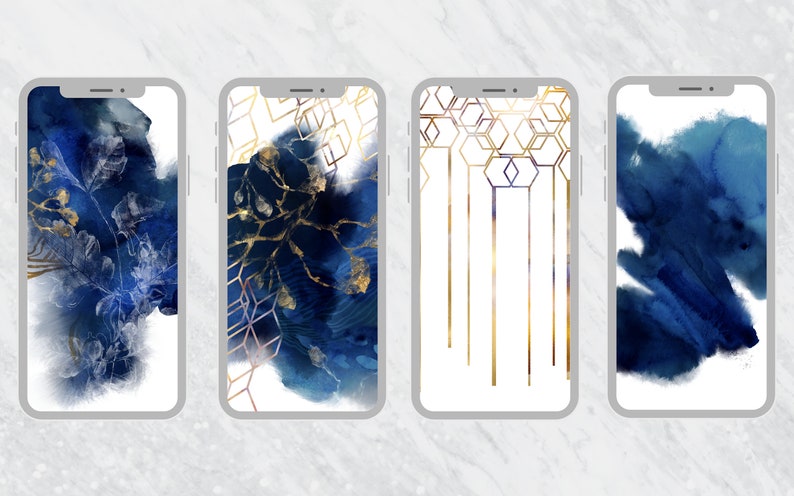 Blue and Gold Watercolor Phone Wallpaper Collection | Set of 20 ...