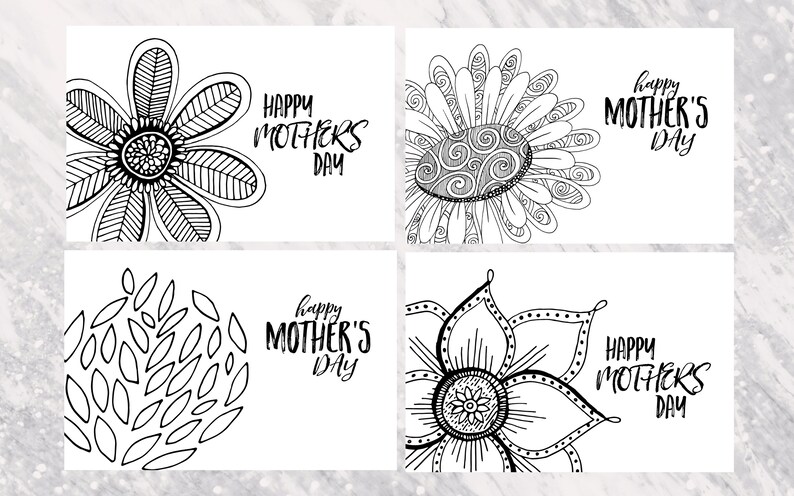 Color-your-own Mother's Day Cards | Set of 4 Blank Cards | Instant ...