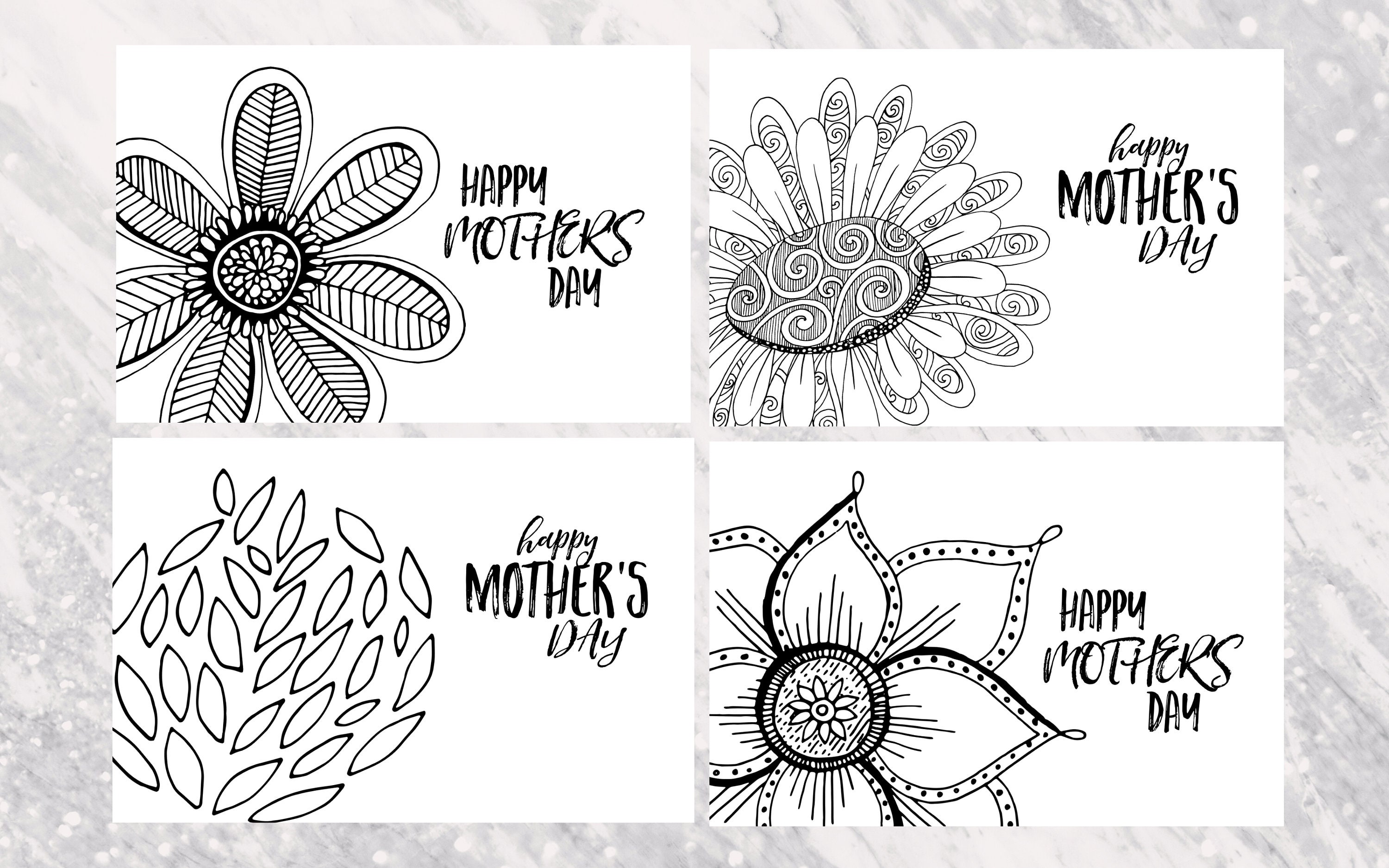 Color-your-own Mother's Day Cards | Set of 4 Blank Cards | Instant ...