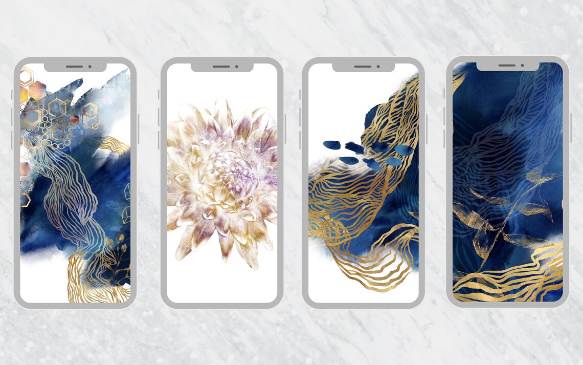 Blue and Gold Watercolor Phone Wallpaper Collection | Set of 20 ...