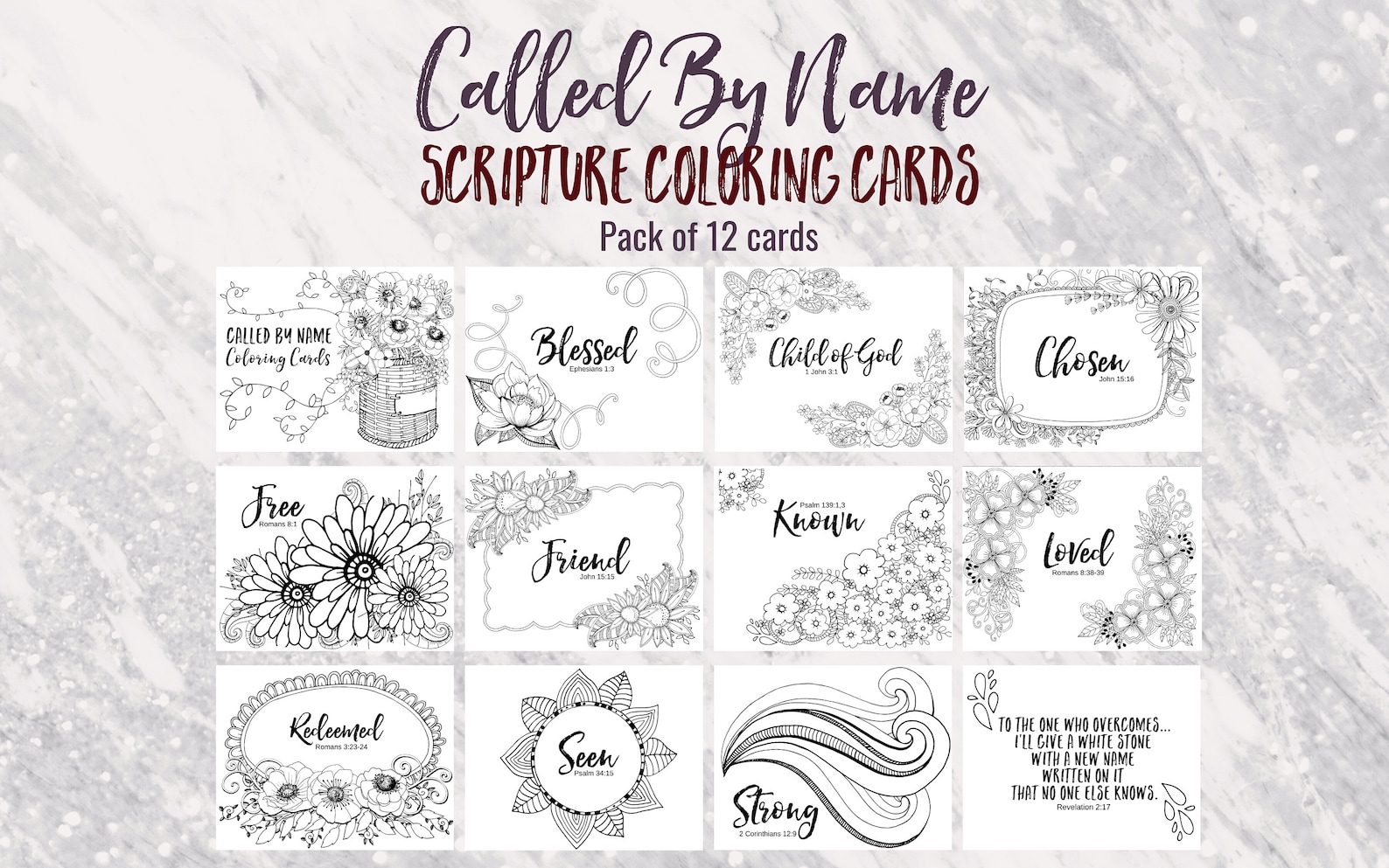 Called by Name Scripture Coloring Cards: Inspirational Art (set of 12 ...