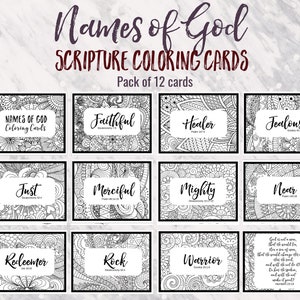 Names of God Scripture Coloring Cards | Set of 12 | Inspirational Art ...