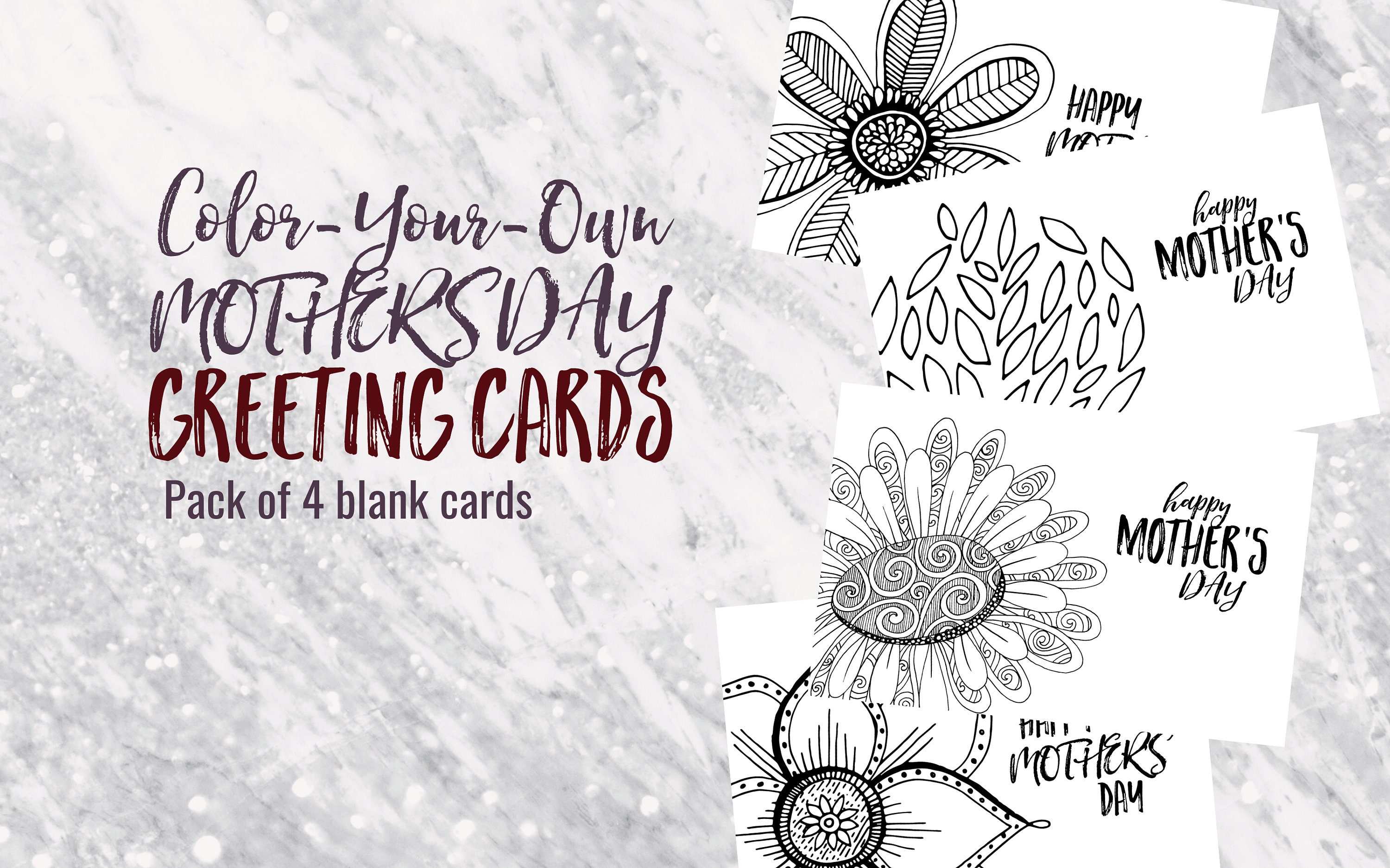 Color-your-own Mother's Day Cards | Set of 4 Blank Cards | Instant ...