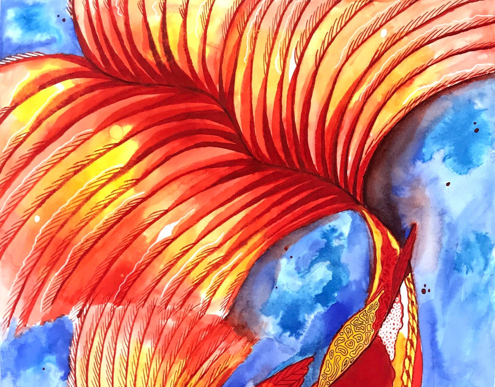 Koi Fish Print Fish Print Zentangle Digital Print Ink on Paper Ink ...