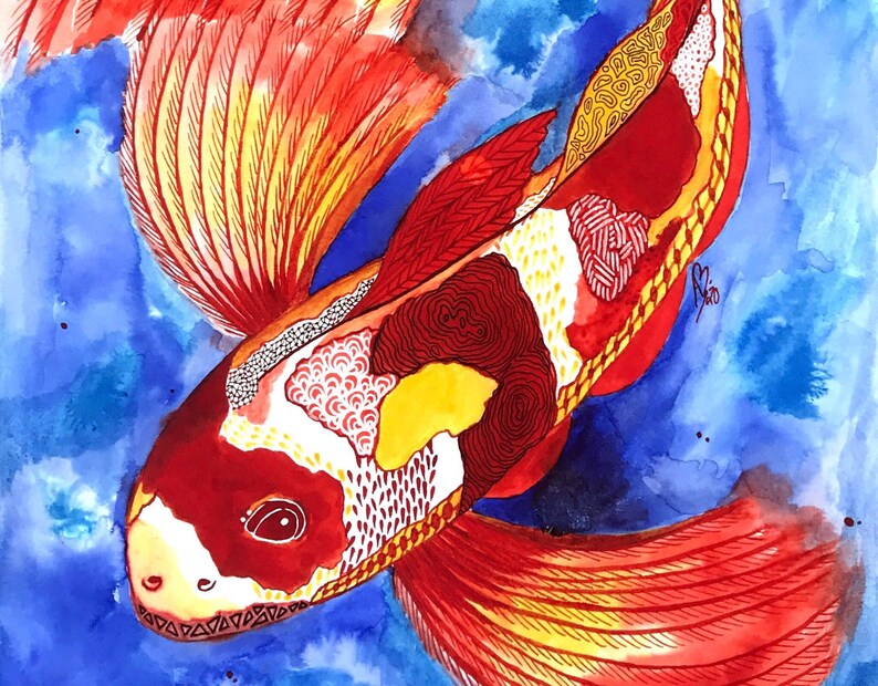 Koi Fish Print Fish Print Zentangle Digital Print Ink | Etsy