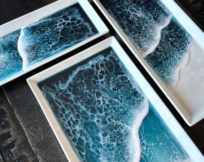 White Serving Platters for Entertaining | Porcelain Ocean Resin Dish ...