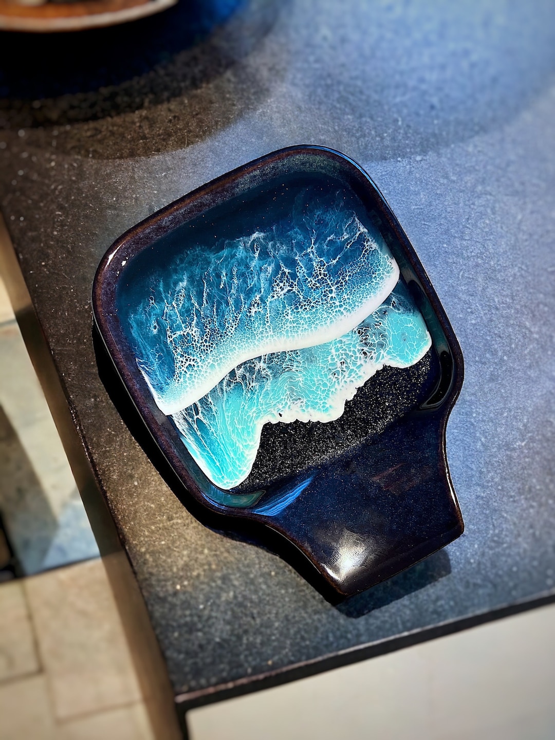 Square Ceramic & Resin Spoon Rest for Kitchen, Original Epoxy Resin ...
