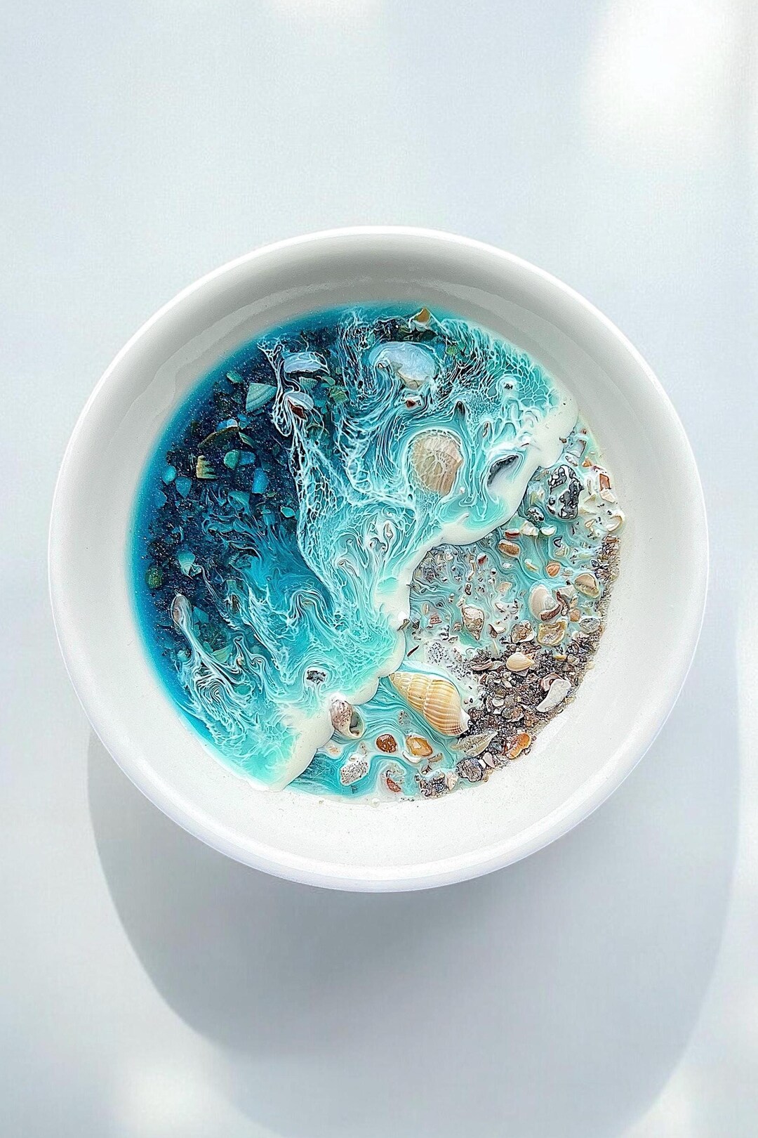 Round Ocean Porcelain Epoxy Resin Ring Dish, Jewelry Trinket Dish ...