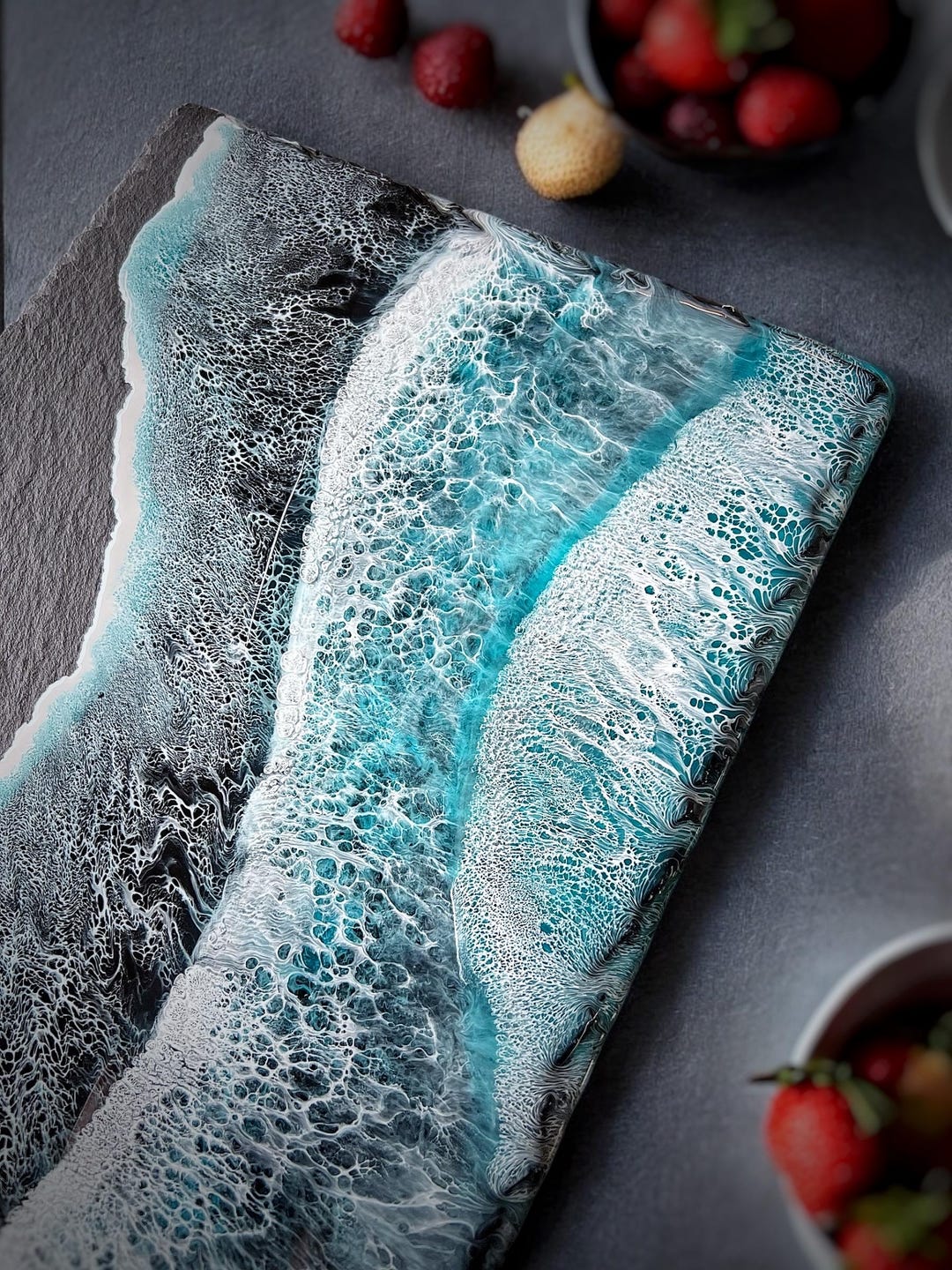Ocean Slate Cheese Board, Charcuterie Stone Plate, Epoxy Resin Ocean ...
