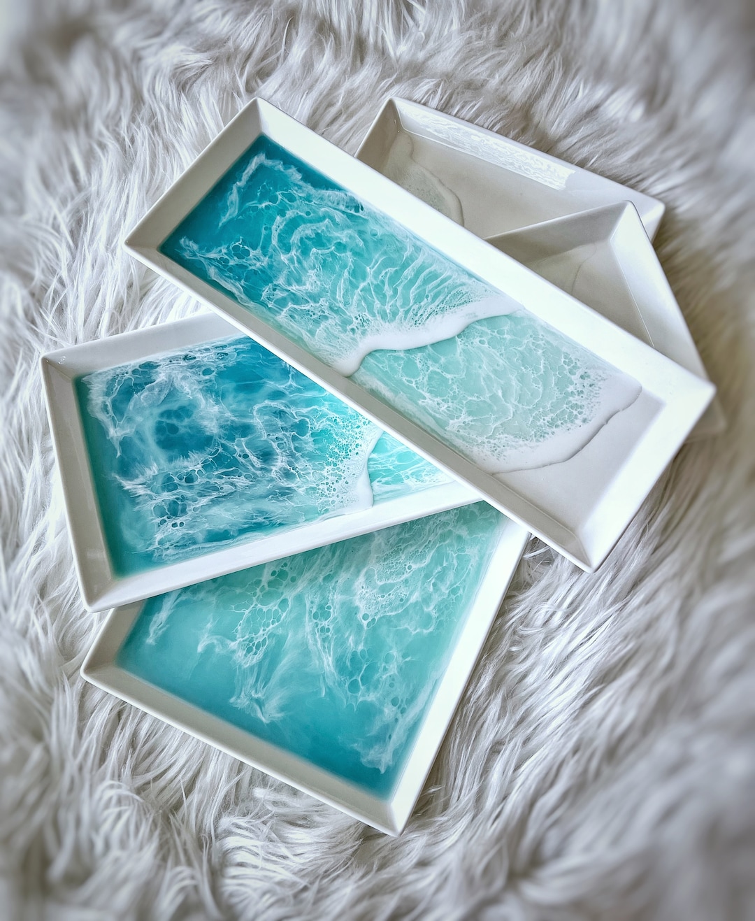 White Serving Platters for Entertaining | Porcelain Ocean Resin Dish ...