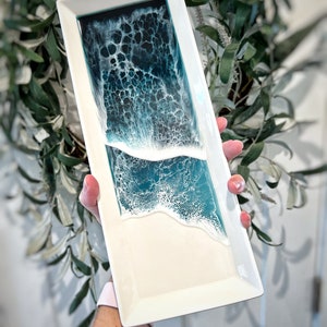 White Serving Platters for Entertaining | Porcelain Ocean Resin Dish | Wave Ocean Resin Art ...