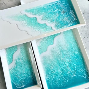 White Serving Platters for Entertaining | Porcelain Ocean Resin Dish | Wave Ocean Resin Art ...