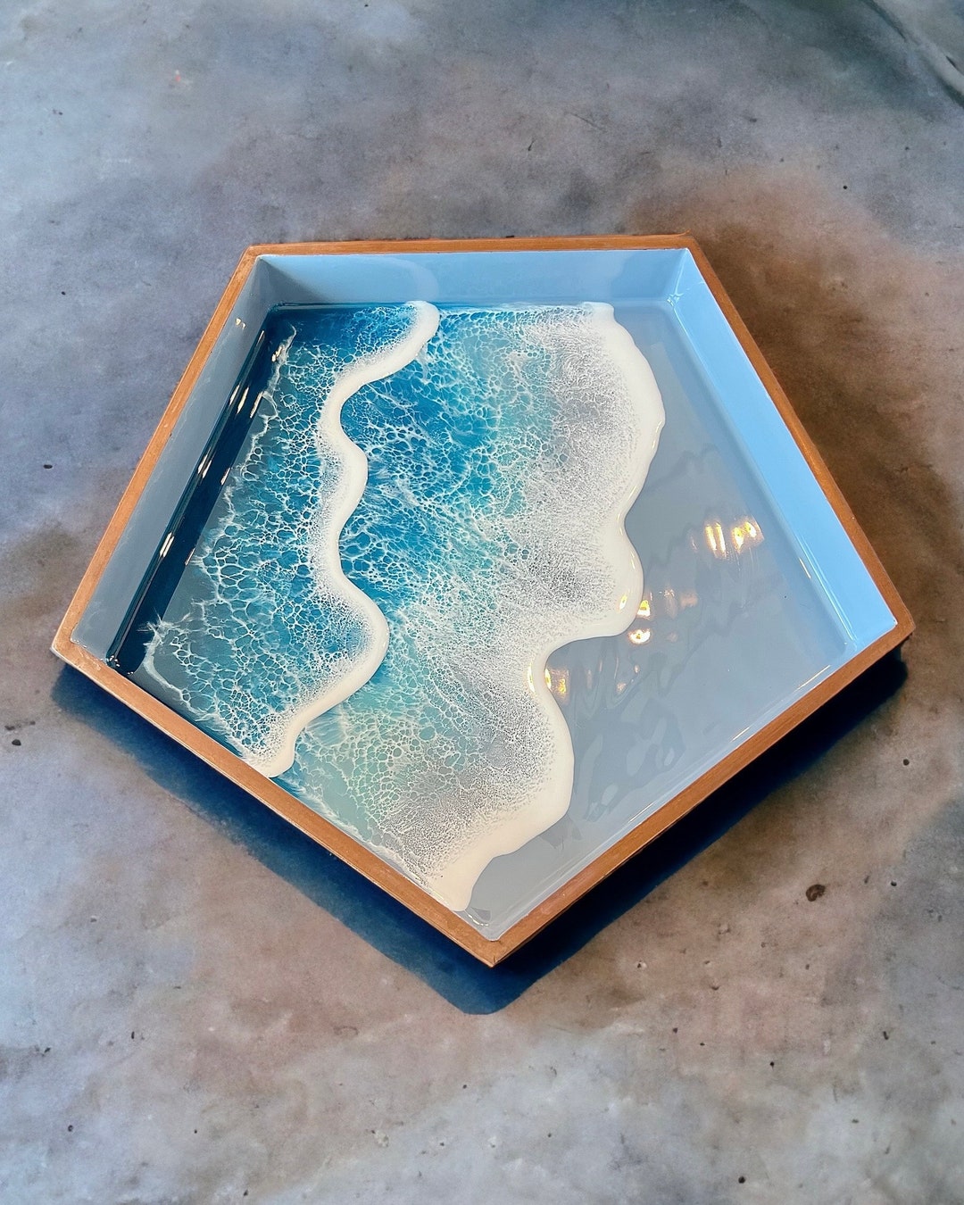 Slate Blue Pentagon Serving Tray for Entertaining | Resin Ottoman Tray ...