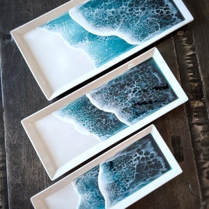 White Serving Platters for Entertaining | Porcelain Ocean Resin Dish | Wave Ocean Resin Art ...