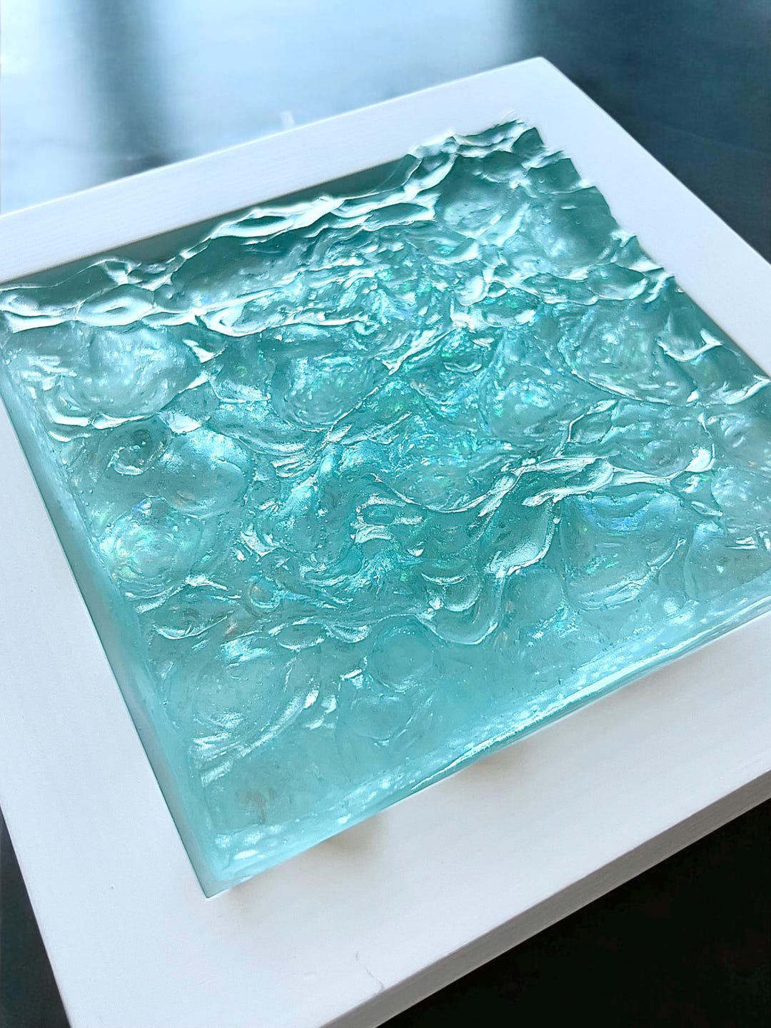 Handcrafted Ocean Epoxy Resin Art, Tropical Waves Wall Hanging in Teal ...