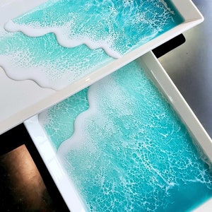 White Serving Platters for Entertaining | Porcelain Ocean Resin Dish | Wave Ocean Resin Art ...