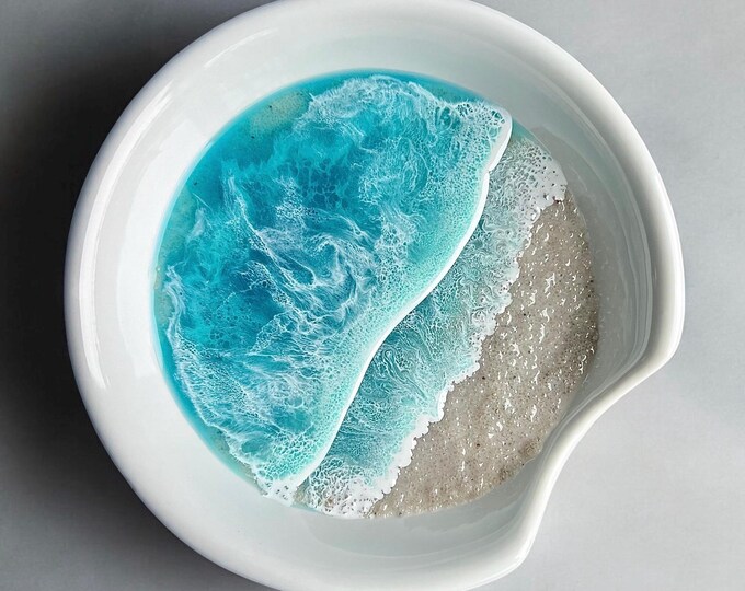 Porcelain & Epoxy Resin Spoon Rest, Ocean Spoon Rest, Original Resin ...