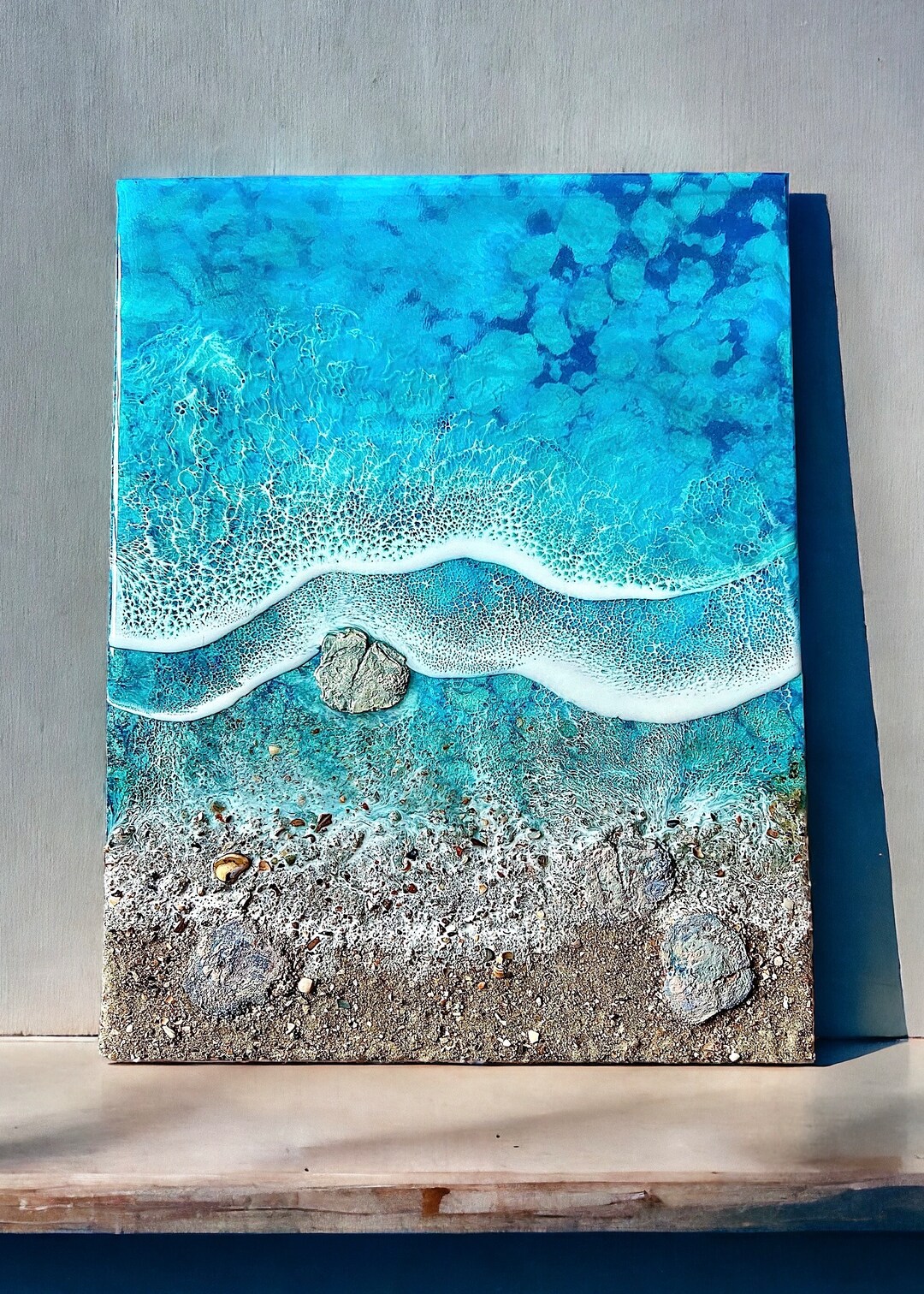 Original Resin Seascape, 3D Resin Beach Painting, Ocean Painting, Epoxy ...