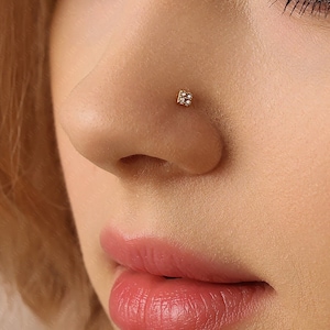 Tiny Square Threadless Flat Back Nose Stud, 20,18,16ga, 5-10mm Unisex ...