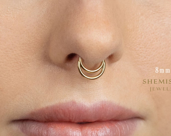 Double Septum Ring Crescent Moon Hoop Daith Hoop Hinged - Etsy