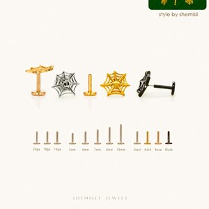 Tiny Spider Web Threadless Flat Back Nose Stud, 20,18,16ga, 5-10mm ...