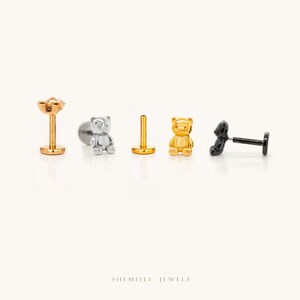 Tiny Teddy Bear Threadless Flat Back Lip Labret Stud, 18,16ga, 6-10mm ...
